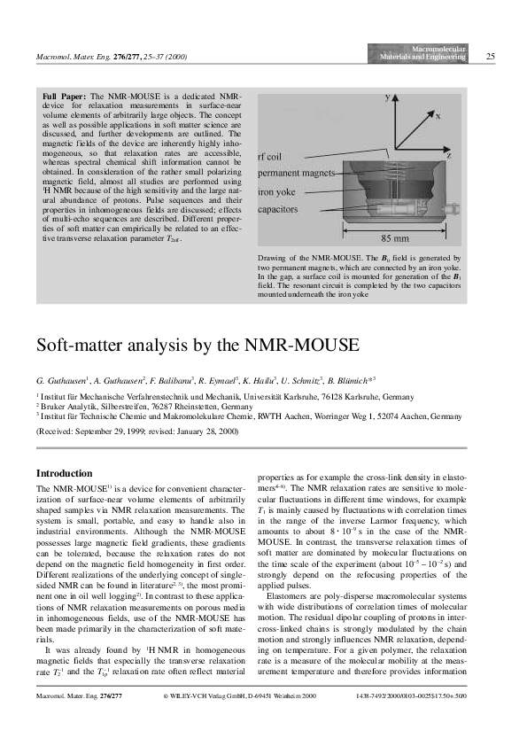 (PDF) Soft-matter analysis by the NMR-MOUSE