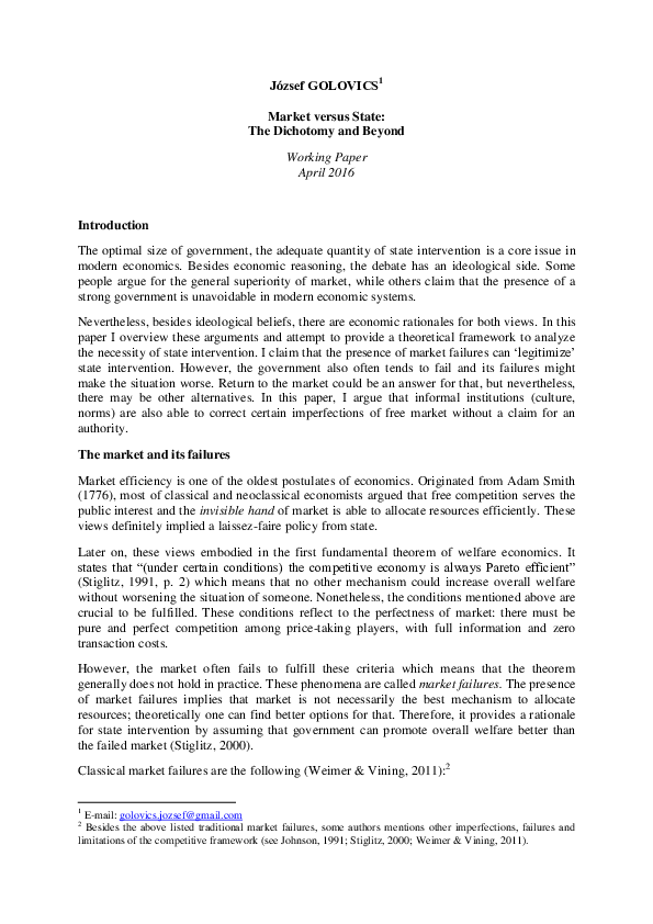 (PDF) Market versus State: The Dichotomy and Beyond