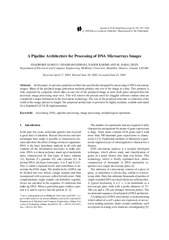 (PDF) A Pipeline Architecture for Processing of DNA Microarrays Images