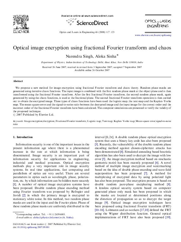 Pdf Optical Image Encryption Using Fractional Fourier Transform And