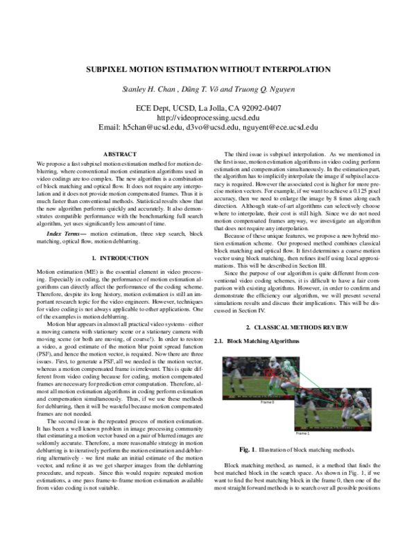 Pdf Subpixel Motion Estimation Without Interpolation