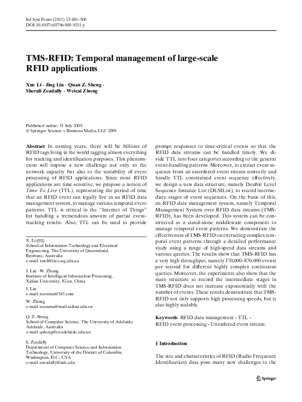 (PDF) TMS-RFID: Temporal management of large-scale RFID applications