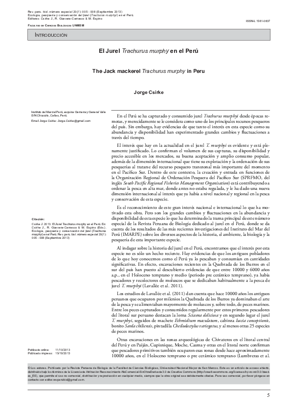 (PDF) El Jurel Trachurus murphy en el Perú / The Jack mackerel ...