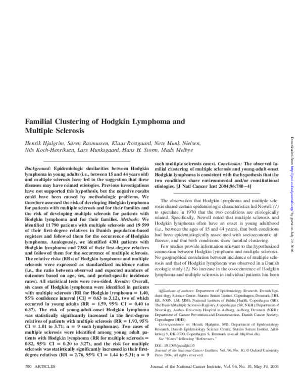 (PDF) Familial Clustering of Hodgkin Lymphoma and Multiple Sclerosis