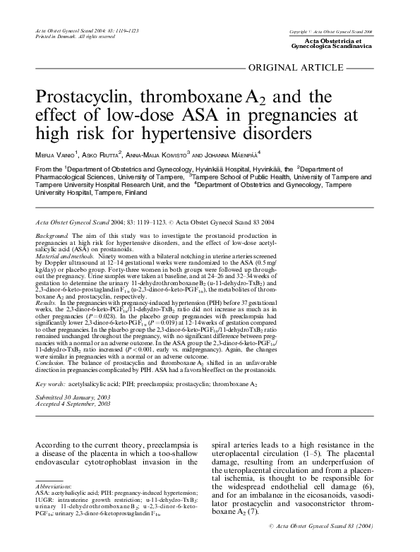 (PDF) Prostacyclin, thromboxane A2 and the effect of low-dose ASA in ...