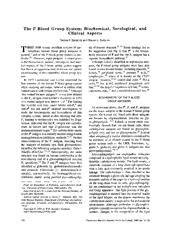 (PDF) The P blood group system: Biochemical, serological, and clinical ...