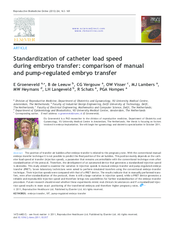 (PDF) Standardization of catheter load speed during embryo transfer ...