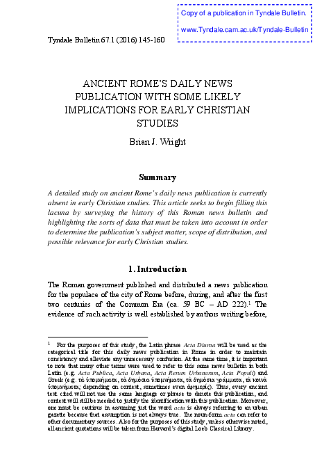 (PDF) "Ancient Rome's Daily News Publication With Some Likely ...