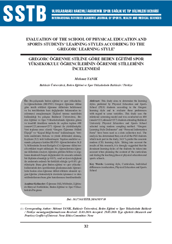 (PDF) EVALUATION OF THE SCHOOL OF PHYSICAL EDUCATION AND SPORTS ...