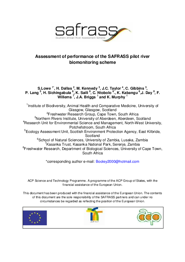 (PDF) SAFRASS-Assessment of performance of the SAFRASS pilot river ...