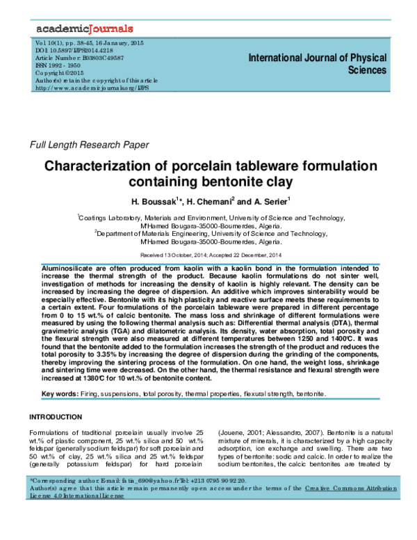 (PDF) Characterization of porcelain tableware formulation containing ...