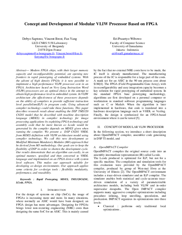 Pdf Concept And Development Of Modular Vliw Processor Based On Fpga Eri Prasetyo Wibowo