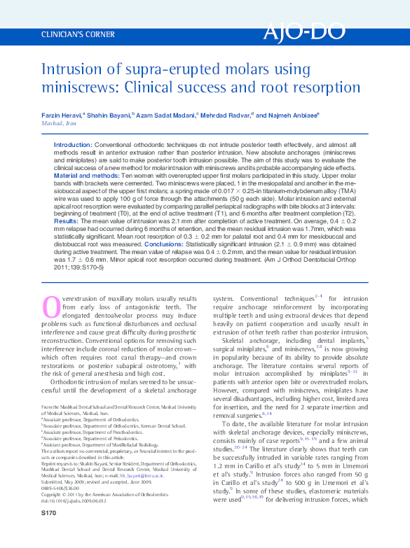 (PDF) Intrusion of supra-erupted molars using miniscrews: Clinical ...