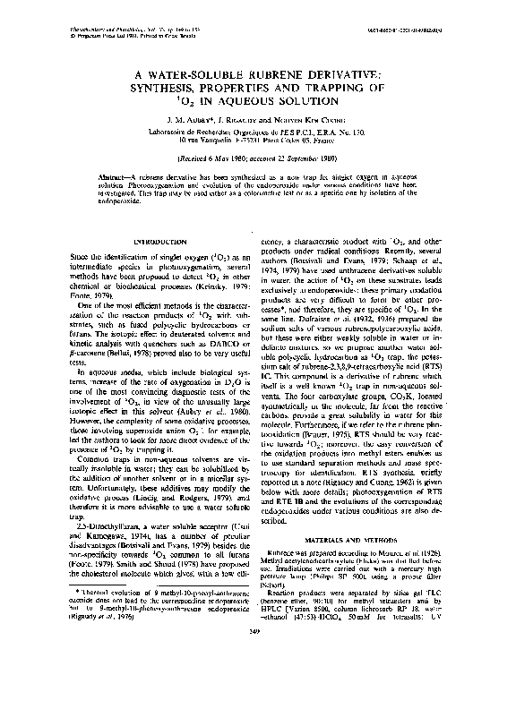 (PDF) A WATER-SOLUBLE RUBRENE DERIVATIVE: SYNTHESIS, PROPERTIES AND ...