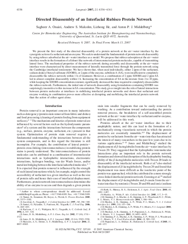 (PDF) Directed Disassembly of an Interfacial Rubisco Protein Network