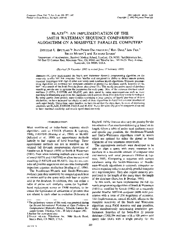 Pdf Blazetm An Implementation Of The Smith Waterman Sequence Comparison Algorithm On A