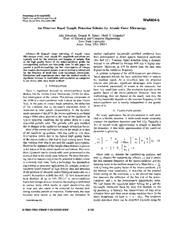 (PDF) An observer based sample detection scheme for atomic force microscopy