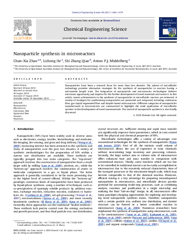 (PDF) Nanoparticle synthesis in microreactors