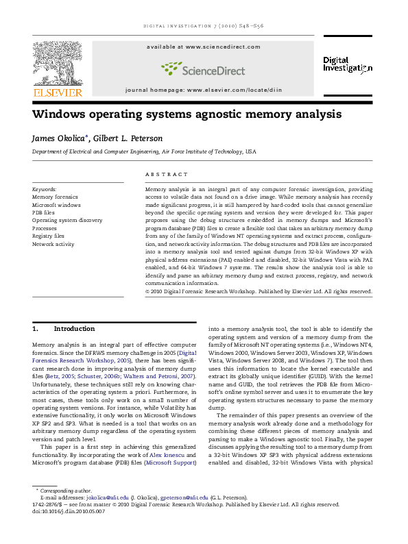 (PDF) Windows operating systems agnostic memory analysis