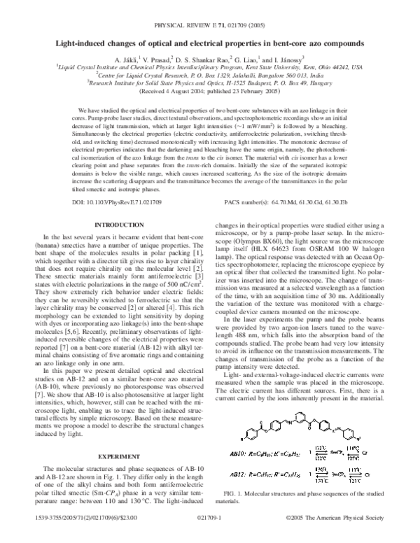 (PDF) Light-induced changes of optical and electrical properties in bent-core azo compounds ...