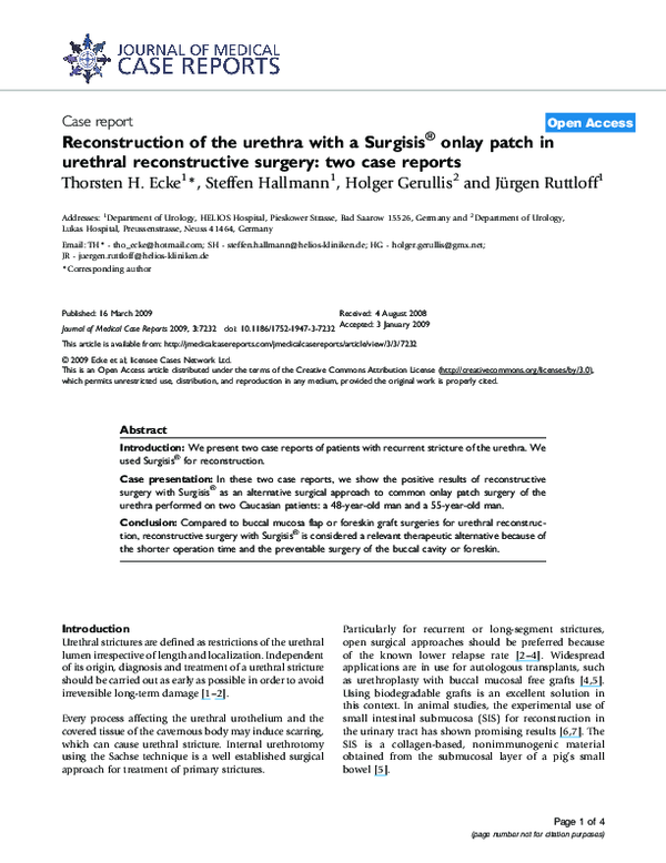 (PDF) Reconstruction of the urethra with a Surgisis® onlay patch in ...