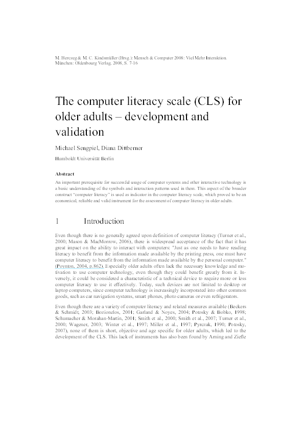 (PDF) The computer literacy scale (CLS) for older adults - development ...