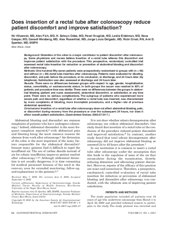 (PDF) Does insertion of a rectal tube after colonoscopy reduce patient ...