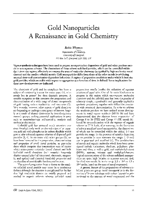 (PDF) Gold nanoparticles a renaissance in gold chemistry | Robin Whyman ...