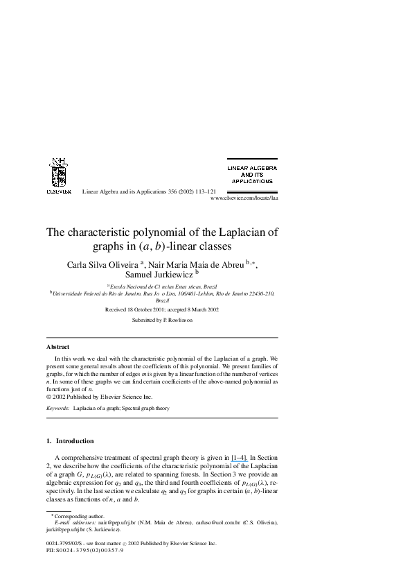 Pdf The Characteristic Polynomial Of The Laplacian Of Graphs In Linear Classes