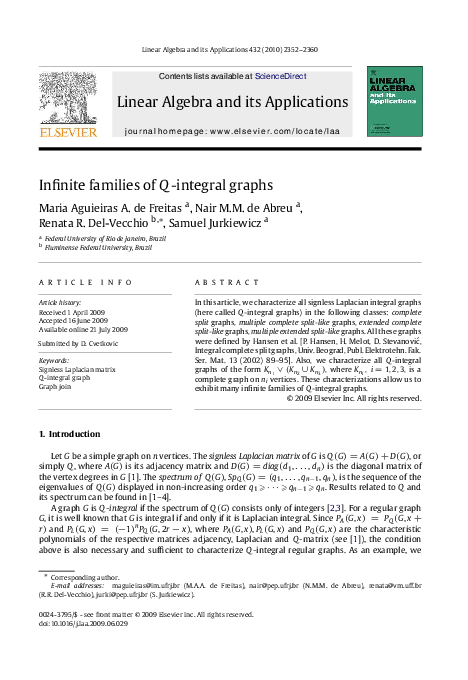 (PDF) Infinite families of -integral graphs