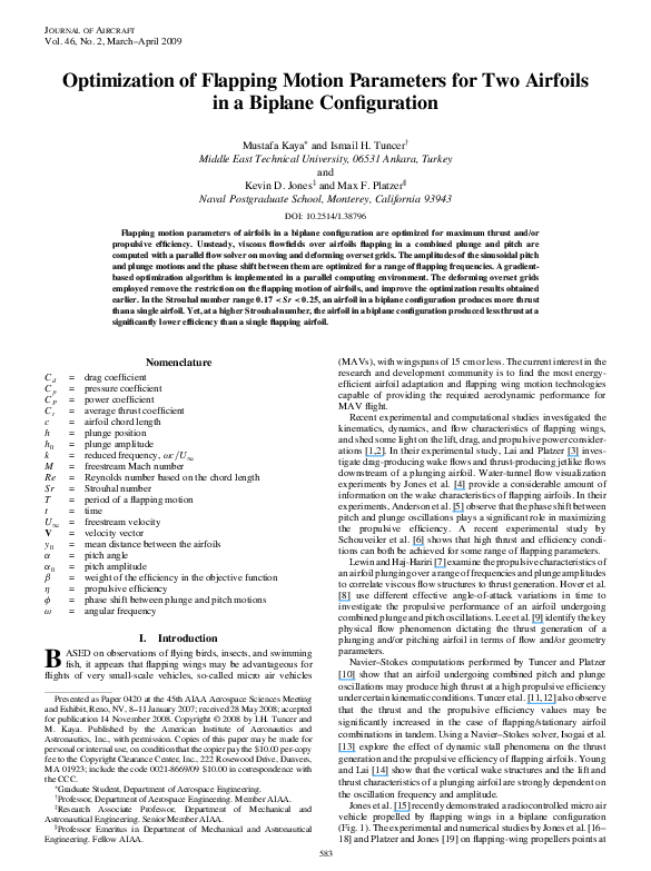 Pdf Optimization Of Flapping Motion Parameters For Two Airfoils In A