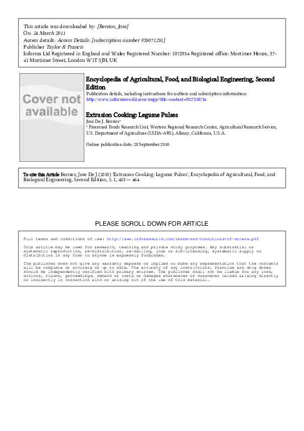 (PDF) PLEASE SCROLL DOWN FOR ARTICLE Extrusion Cooking: Legume Pulses