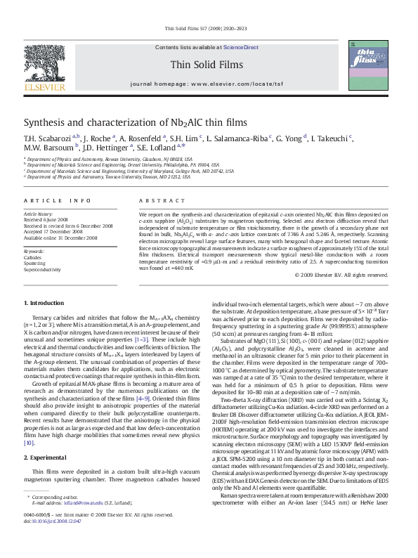 (PDF) Synthesis and characterization of Nb2AlC thin films