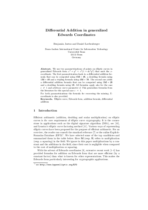 (PDF) Differential Addition on Edwards Curves