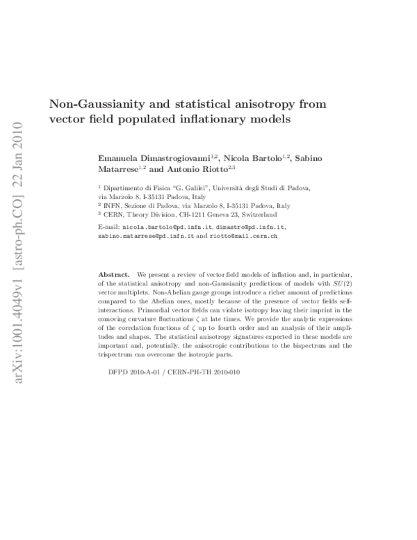Pdf Non Gaussianity And Statistical Anisotropy From Vector Field