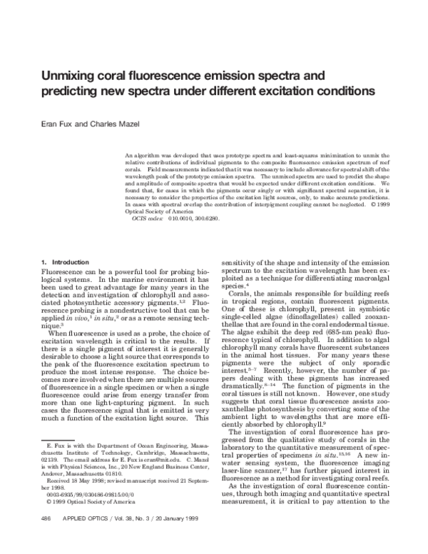 (PDF) Unmixing Coral Fluorescence Emission Spectra and Predicting New Spectra Under Different ...