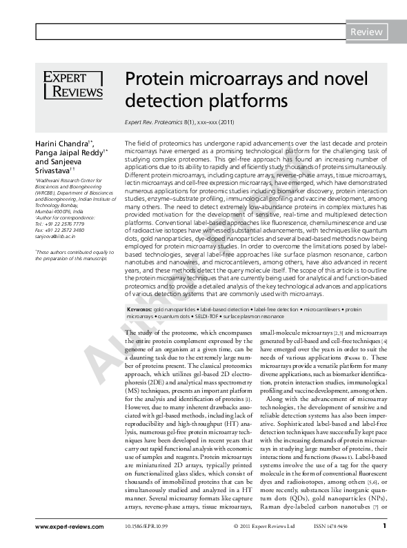 Protein microarrays and novel detection platforms
