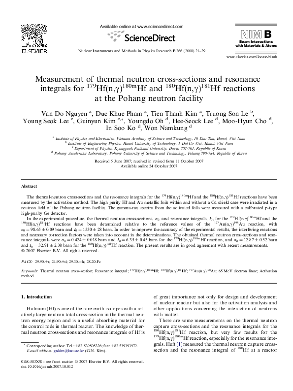 (PDF) Measurement of thermal neutron cross-sections and resonance ...