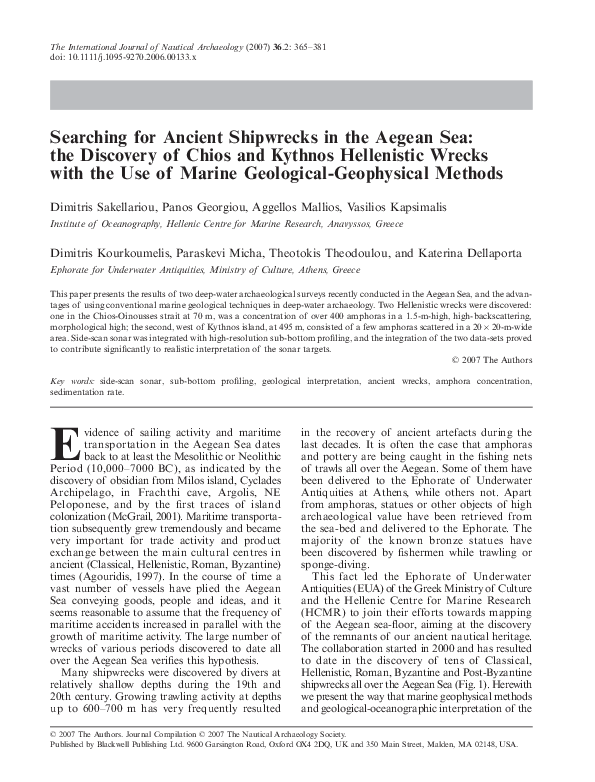 (PDF) Searching for Ancient Shipwrecks in the Aegean Sea: the Discovery ...