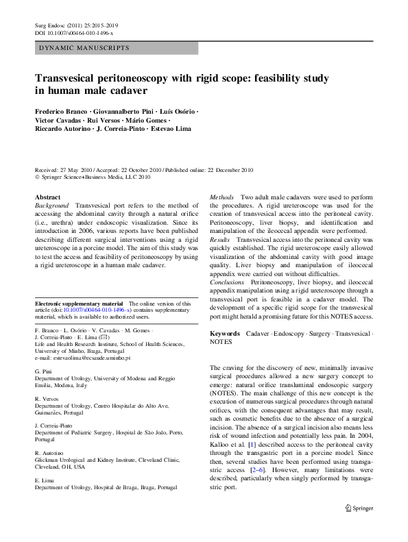 (PDF) Transvesical peritoneoscopy with rigid scope: feasibility study ...