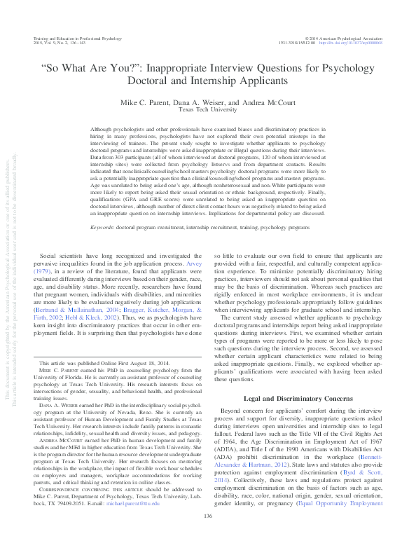 (PDF) “So What Are You?”: Inappropriate Interview Questions for ...