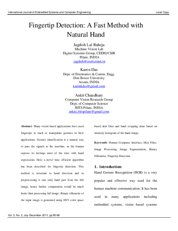 Pdf Fingertip Detection A Fast Method With Natural Hand