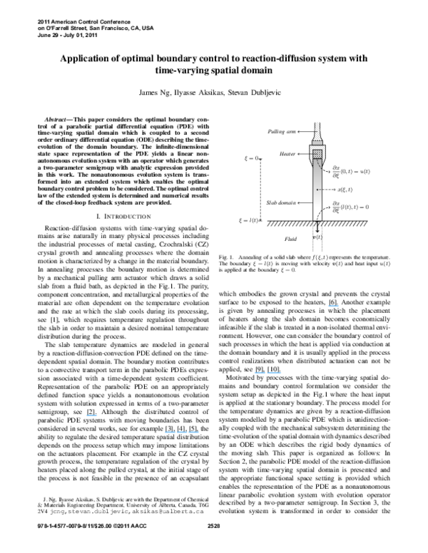 Pdf Application Of Optimal Boundary Control To Reaction Diffusion System With Time Varying