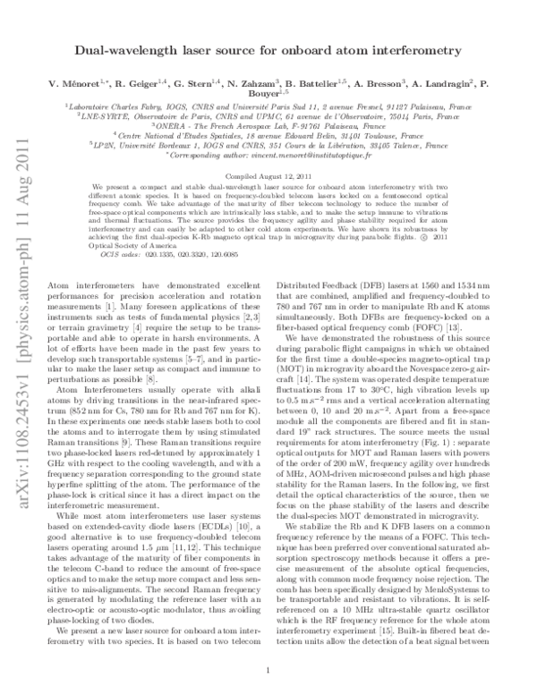 (PDF) Dual-wavelength laser source for onboard atom interferometry