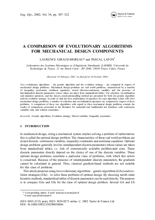 (PDF) A Comparison of Evolutionary Algorithms for Mechanical Design Components