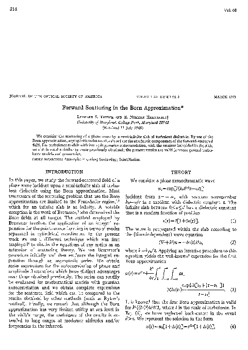 (PDF) Forward Scattering in the Born Approximation