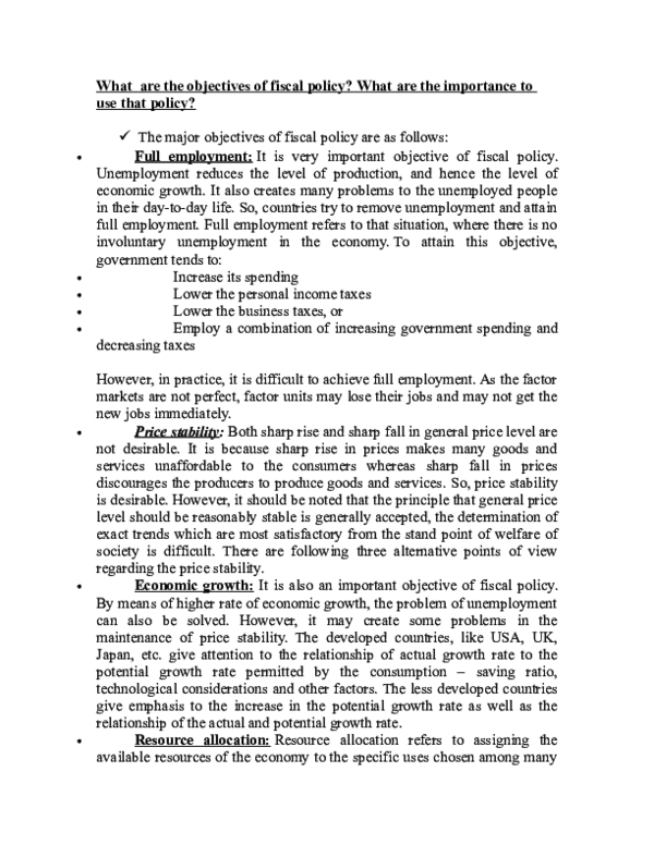 (DOC) What are the objectives of fiscal policy? What are the importance ...
