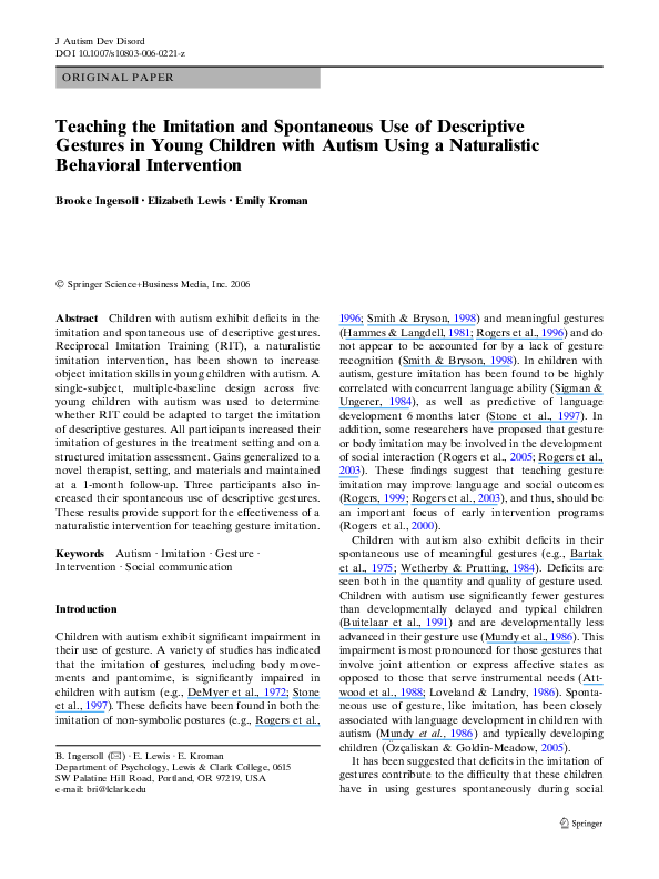 (PDF) Teaching the Imitation and Spontaneous Use of Descriptive ...