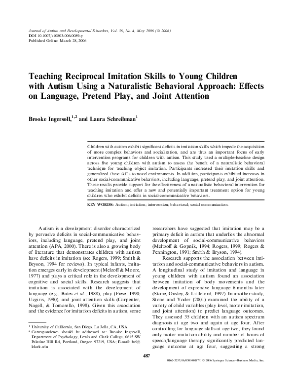 (PDF) Teaching Reciprocal Imitation Skills to Young Children with ...