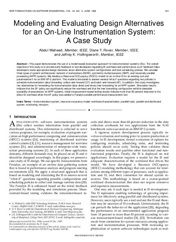 (PDF) Modeling and Evaluating Design Alternatives for an On-Line Instrumentation System: A Case ...